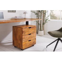 Riess Ambiente Massiver Rollcontainer MAKASSAR 60cm braun stone finish Sheesham mit Schubladen Riess-Ambiente Klassisch