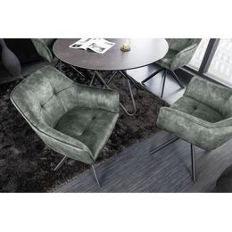 Riess Ambiente Design Stuhl LOFT gr&uuml;n Samt drehbar Metallgestell schwarz mit Armlehne Polsterstuhl Riess-Ambiente Esszimmerstuhl K&uuml;chenstuhl Modern & Design