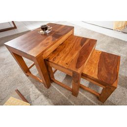 Riess Ambiente Massivholz Beistelltische 3er Set MONSOON 45cm braun Sheesham stone finish Couchtisch Riess-Ambiente Satztisch rechteckig Klassisch