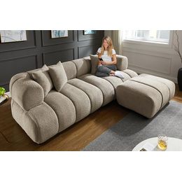 Riess Ambiente Modernes XXL Sofa ADLON 255cm champagner greige Boucl&eacute; Bigsofa Federkern inkl. Kissen Riess-Ambiente Wohnzimmer