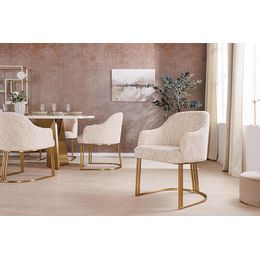 Riess Ambiente Armlehnen Stuhl EXTRAVAGANCIA beige Chenillestoff brushed champagner gold Metall Riess-Ambiente Esszimmerstuhl K&uuml;chenstuhl Modern & Design