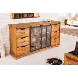 Riess Ambiente Massives Sideboard HERITAGE 150cm natur Pinienholz Industrial-T&uuml;ren Metall Vitrine Riess-Ambiente