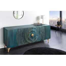 Riess Ambiente Handgearbeitetes Sideboard GOLDEN SUNSET 180cm t&uuml;rkis gold Mangoholz Metallbeine Riess-Ambiente Modern & Design