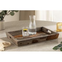 Riess Ambiente Massives Tablett MAKASSAR 45cm grau smoke finish Sheeshamholz Riess-Ambiente rechteckig Klassisch