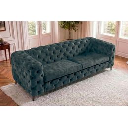 Riess Ambiente Chesterfield Sofa MODERN BAROCK 235cm petrol Samt 3-Sitzer Couch Federkern Riess-Ambiente Wohnzimmer