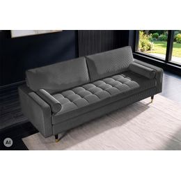 Riess Ambiente 3er Sofa COZY VELVET 220cm grau Cord mit goldener Kappe Riess-Ambiente Wohnzimmer Modern & Design