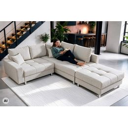 Riess Ambiente Wohnlandschaft KENT 220cm beige Strukturstoff Ecksofa Federkern inkl. Hocker Riess-Ambiente Wohnzimmer Modern & Design