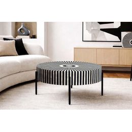Riess Ambiente Bone Inlay Couchtisch HARMONY NATURE 65cm schwarz wei&szlig; Intarsien Kunsthandwerk Riess-Ambiente Sofatisch Wohnzimmertisch rund