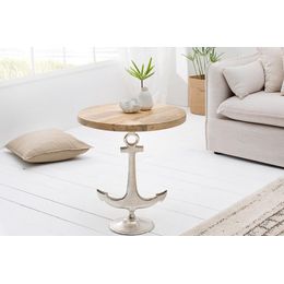 Riess Ambiente Maritimer Beistelltisch SEVEN SEAS 50cm silber Anker-Design rund Mangoholz Metall Riess-Ambiente