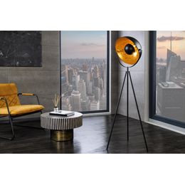 Riess Ambiente Industrial Stehlampe STUDIO 150cm schwarz Blattgold-Optik neigbarer Schirm Riess-Ambiente Urban