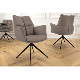 Riess Ambiente Drehbarer Stuhl PAPILLON braun Echtleder schwarz Metallgestell mit Armlehne Riess-Ambiente Esszimmerstuhl K&uuml;chenstuhl Modern & Design