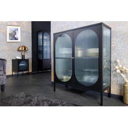 Riess Ambiente Moderne Vitrine PARIS 110cm schwarz gold Riffelglas Metall Sideboard Schrank Riess-Ambiente
