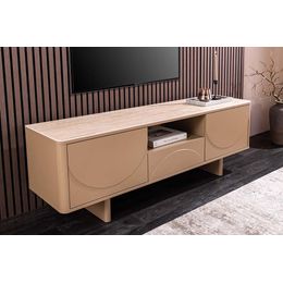 Riess Ambiente Design TV Board SAVOY 150cm grau beige greige Travertin Keramik mit Schublade 3D-Front Riess-Ambiente Modern & Design