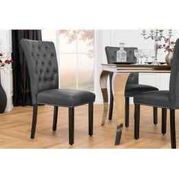 Riess Ambiente Chesterfield Stuhl CASTLE schwarz Kunstleder Gummiholz Ziernieten Riess-Ambiente Esszimmerstuhl K&uuml;chenstuhl