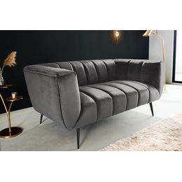 Riess Ambiente Design 2-Sitzer Sofa NOBLESSE 165cm grau Samt schwarze Metallf&uuml;&szlig;e Federkern Riess-Ambiente Wohnzimmer Modern & Design