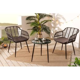 Riess Ambiente In- und Outdoor Bistro Balkon-Set PARIS schwarz Polyrattan Sitzgruppe inkl. Tisch Riess-Ambiente 2 Personen Klassisch