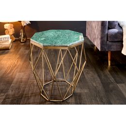 Riess Ambiente Abstrakter Beistelltisch DIAMOND 50cm gr&uuml;n Marmor messing Metall Riess-Ambiente S&auml;ulentisch vieleckig Modern & Design