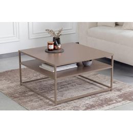 Riess Ambiente Moderner Couchtisch DURA STEEL 70cm greige Metall mit Ablagefach Riess-Ambiente Sofatisch Wohnzimmertisch quadratisch