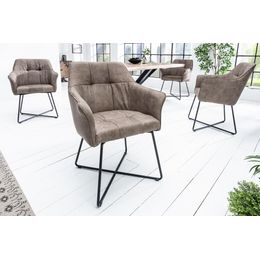 Riess Ambiente Exklusiver Design Stuhl LOFT Microfaser vintage taupe mit Armlehne Polsterstuhl Riess-Ambiente Esszimmerstuhl K&uuml;chenstuhl