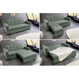 Riess Ambiente Ausziehbares Schlafsofa SMART 180cm gr&uuml;n Cord 2-Sitzer Couch mit Nosagfederung Riess-Ambiente Wohnzimmer Modern & Design