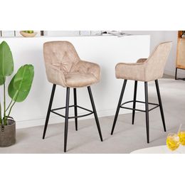 Riess Ambiente Design Barhocker MILANO champagner beige Samt Barstuhl mit Lehne Metall schwarz Polsterstuhl Riess-Ambiente f&uuml;r K&uuml;che Tresenhocker Bistrohocker...