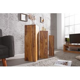 Riess Ambiente Design Deko S&auml;ule 3er Set MAKASSAR 80cm braun Sheesham stone finish Handarbeit Riess-Ambiente Klassisch