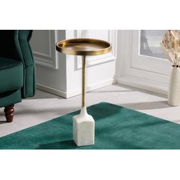 Riess Ambiente Design Beistelltisch TRAYFUL 60cm antik gold wei&szlig;er Marmorfu&szlig; handmade rund Riess-Ambiente Modern & Design
