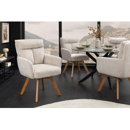 Riess Ambiente Drehbarer Stuhl BIG GEORGE champagner Chenille Cremona natur Buchenholz mit Armlehnen Polsterstuhl Riess-Ambiente Esszimmerstuhl K&uuml;chenstuhl