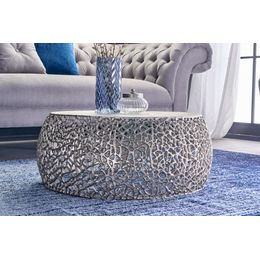 Riess Ambiente Runder Couchtisch ABSTRACT LEAF 75cm silber antik Metall filigrane Handarbeit Riess-Ambiente Sofatisch Wohnzimmertisch S&auml;ulentisch Modern & Design