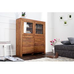 Riess Ambiente Massives Highboard PURE 140cm braun Sheesham stone finish Vitrine Palisander Riess-Ambiente Klassisch