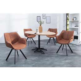 Riess Ambiente Drehbarer Stuhl THE DUTCH RETRO antik braun mit Armlehne schwarze Metallbeine Polsterstuhl Riess-Ambiente Esszimmerstuhl K&uuml;chenstuhl