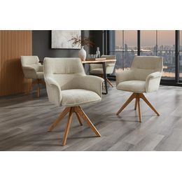 Riess Ambiente Drehbarer Stuhl LE GRAND beige Chenille Cremona natur Eiche Massivholz mit Armlehne Riess-Ambiente Esszimmerstuhl K&uuml;chenstuhl