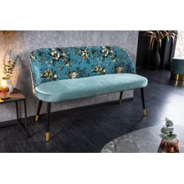 Riess Ambiente Design Bank PR&Ecirc;T-&Agrave;-PORTER t&uuml;rkis Samt florales Muster und goldene Fu&szlig;kappen Riess-Ambiente Modern & Design