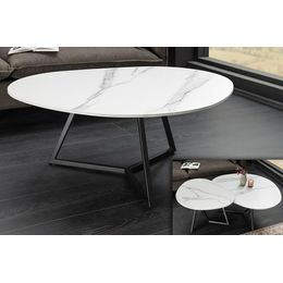 Riess Ambiente Design Couchtisch MARVELOUS 90cm wei&szlig; Marmor Keramik schwarzes Metall Riess-Ambiente Sofatisch Wohnzimmertisch organisch Modern & Design
