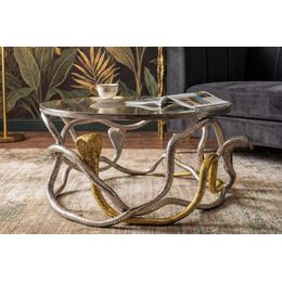 Riess Ambiente Runder Couchtisch SNAKE 70cm gold silber Metall Schlangen-Skulptur Glasplatte Riess-Ambiente Sofatisch Wohnzimmertisch Modern & Design