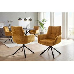 Riess Ambiente Drehbarer Stuhl SIGNATURE senfgelb Vogue Velours Samt Taschenfederkern schwarz Metall Polsterstuhl Riess-Ambiente Esszimmerstuhl K&uuml;chenstuhl
