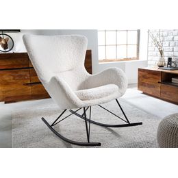Riess Ambiente Design Schaukelstuhl SCANDINAVIA SWING wei&szlig; Boucl&eacute; Sessel schwarz Metall Polsterstuhl Riess-Ambiente Scandinavisch