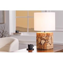 Riess Ambiente Design Tischlampe PURE NATURE 45cm natur handmade Eisenholz Baumwollschirm wei&szlig; Riess-Ambiente