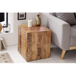 Riess Ambiente Massiver Beistelltisch FACTORY 45cm natur Mangoholz geflammt auf Rollen Riess-Ambiente quadratisch