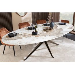 Riess Ambiente Ovaler Esstisch SCULPTURE 220cm braun wei&szlig; Pandora Keramik bronze Sterngestell Riess-Ambiente Esszimmertisch Modern & Design