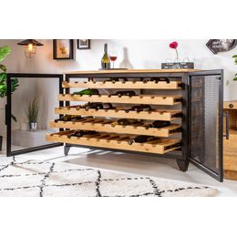 Riess Ambiente Industrial Weinschrank BODEGA 130cm recyceltes Pinienholz natur Weinregal f&uuml;r 55 Flaschen Riess-Ambiente