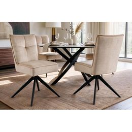 Riess Ambiente Drehbarer Stuhl LUGANO beige Vogue Velours Samt Federkern bis 150kg belastbar Polsterstuhl Riess-Ambiente Esszimmerstuhl K&uuml;chenstuhl Modern & Design