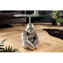 Riess Ambiente Runder Beistelltisch KONG 50cm silber Metall Glas Affenfigur Gorilla Skulptur Riess-Ambiente Modern & Design