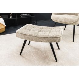 Riess Ambiente Moderner Hocker SCANDINAVIA champagner greige Boucl&eacute; schwarze Metallbeine Fu&szlig;hocker Riess-Ambiente