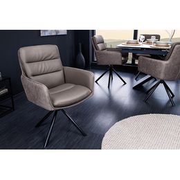 Riess Ambiente Drehbarer Design Stuhl BIG GEORGE taupe Echtleder Microfaser mit Armlehne Retro Polsterstuhl Riess-Ambiente Esszimmerstuhl K&uuml;chenstuhl