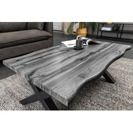 Riess Ambiente Industrial Couchtisch WILD 90cm grau Wildeichen-Design schwarz Metall Baumkante Riess-Ambiente Sofatisch Wohnzimmertisch rechteckig X-Gestell...