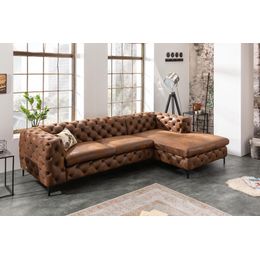 Riess Ambiente Chesterfield Ecksofa MODERN BAROCK 275cm antik braun Microfaser 3-Sitzer Federkern Riess-Ambiente L-Form Wohnzimmer