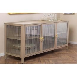 Riess Ambiente Modernes Sideboard AMSTERDAM 105cm greige gold Vitrine Schrank Riffelglas Metall Riess-Ambiente