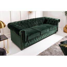 Riess Ambiente Chesterfield 3-Sitzer Sofa 205cm flaschengr&uuml;n Samt Federkern Knopfheftung Riess-Ambiente Wohnzimmer