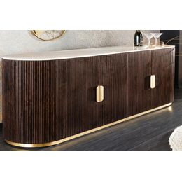 Riess Ambiente Massives Sideboard GATSBY 140cm braun Mangoholz gold Metall wei&szlig;e Marmorplatte Riess-Ambiente Modern & Design